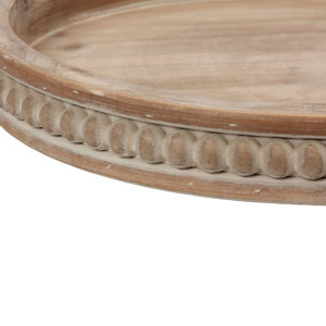 Dakota Fields Dushon 16 Inches Natural Hand Crafted Beaded Wooden Tray, Farmhouse Large Round ...